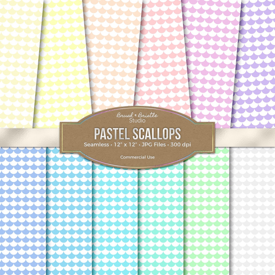 Pastel Rainbow Circle Scallops Seamless Digital Paper, Commercial Use ...