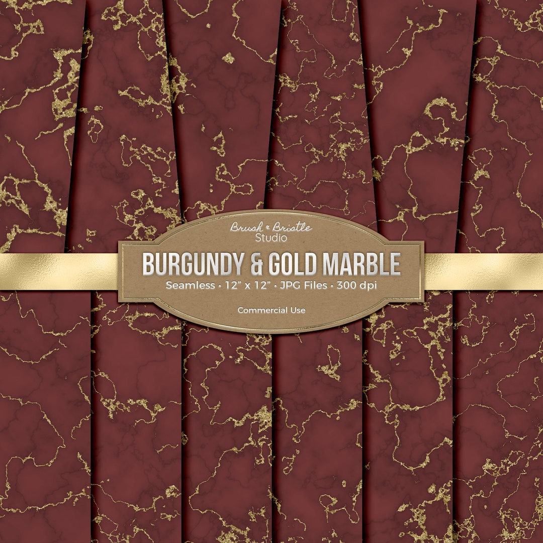 Burgundy and Gold Glitter Marble Digital Paper, Seamless Scrapbook ...