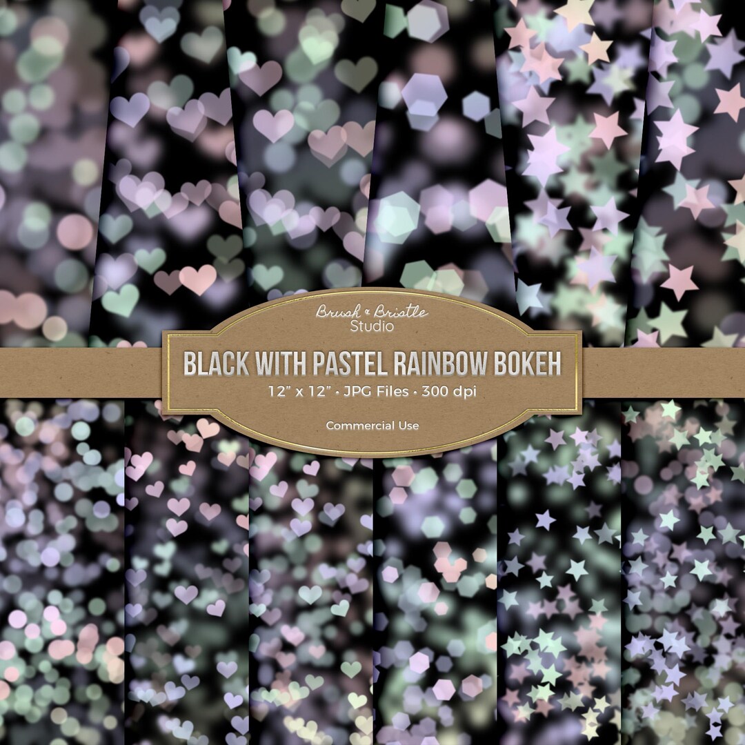 Black and Pastel Rainbow Bokeh Digital Paper, Commercial Use, Instant ...