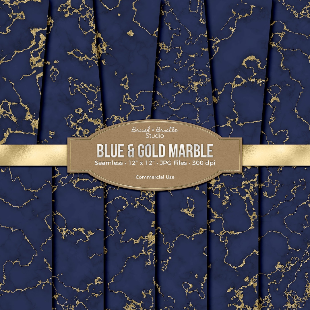 Blue and Gold Glitter Marble Digital Paper, Seamless Scrapbook Paper ...