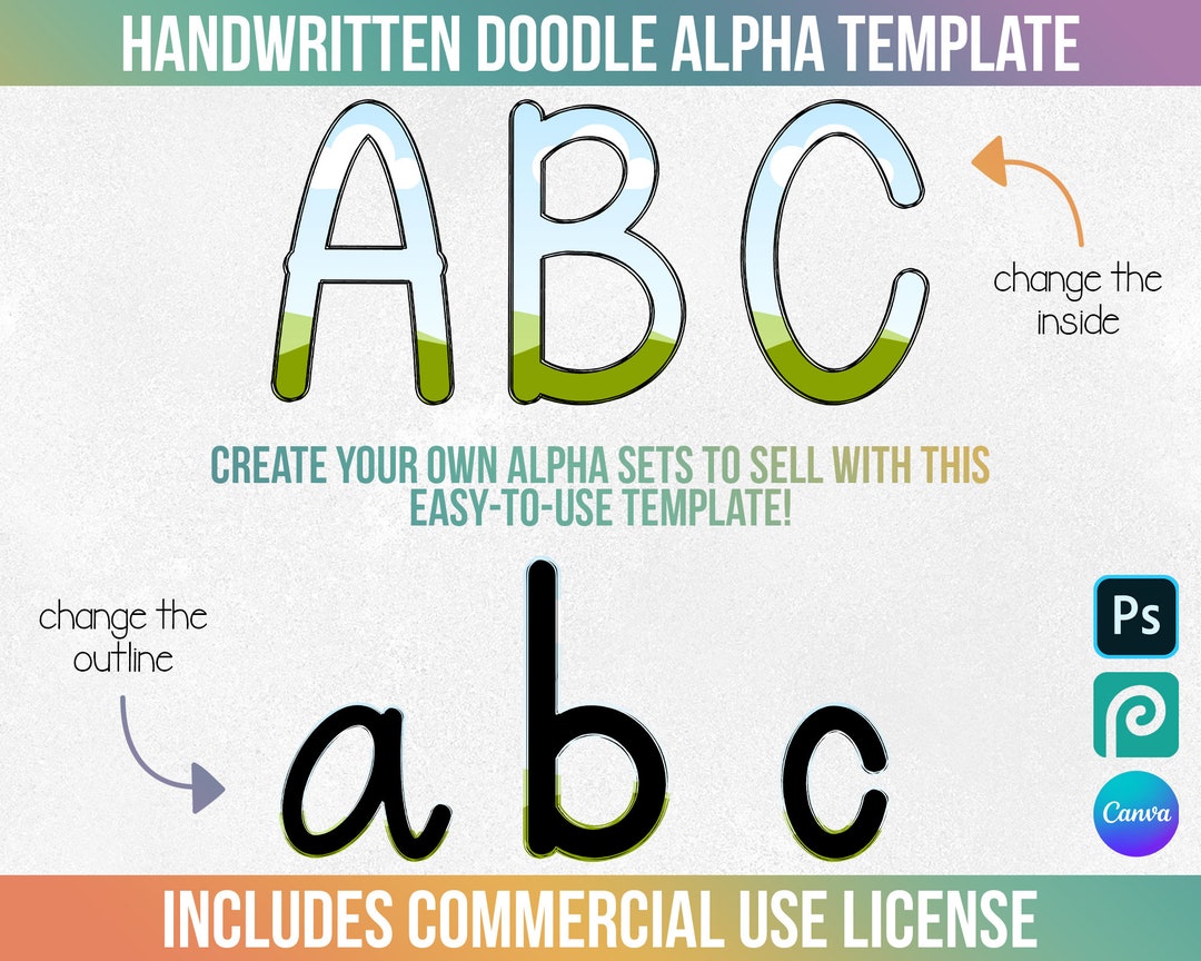 Handwritten Doodle Alpha Template, Upper Case, Lower Case, Numbers ...