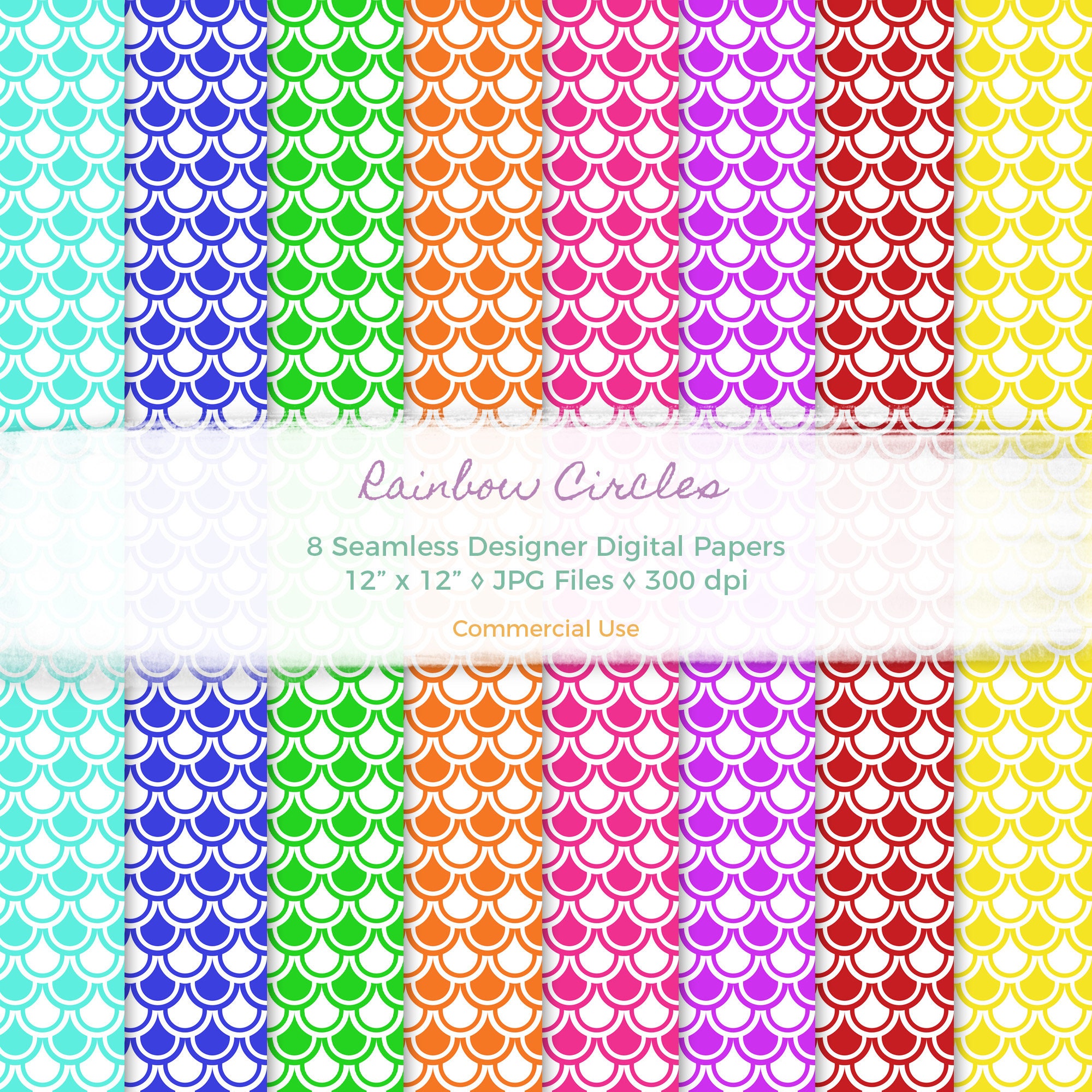 Rainbow Double Circled Scallops Seamless Digital Paper | Etsy