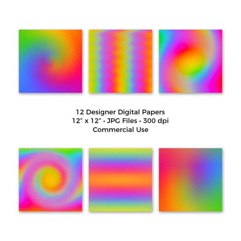 Bright Rainbow Gradient Digital Paper, Scrapbook Paper, Commercial Use ...
