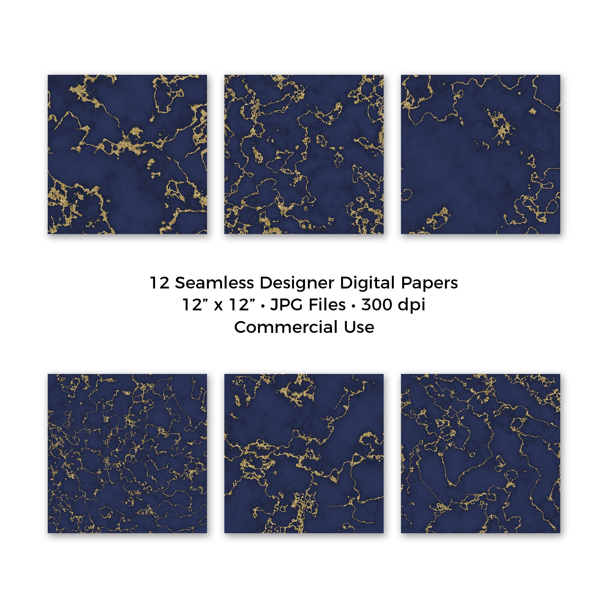 Blue and Gold Glitter Marble Digital Paper, Seamless Scrapbook Paper ...