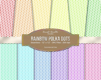 80 Polka Dots Digital Paper Pack, Colorful, Rainbow, Scrapbook Paper ...