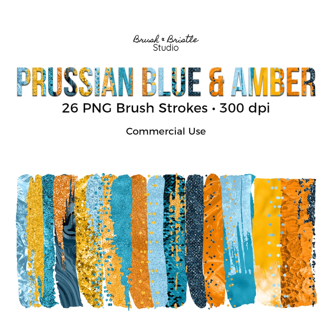 26 Prussian Blue and Amber Brush Strokes, PNG Overlay Clipart, Luxury ...
