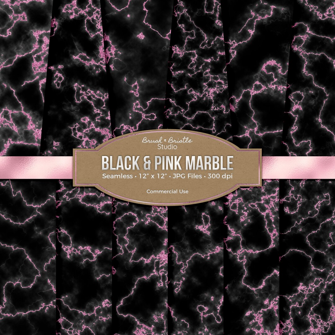 Black and Pink Glitter Marble Digital Paper, Seamless Scrapbook Paper ...