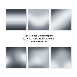 Silver Ombre Gradient Digital Paper, Metallic, Scrapbook Paper ...