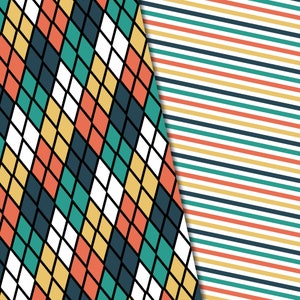Orange, Yellow, Teal, and Navy Geometric Seamless Digital Paper ...