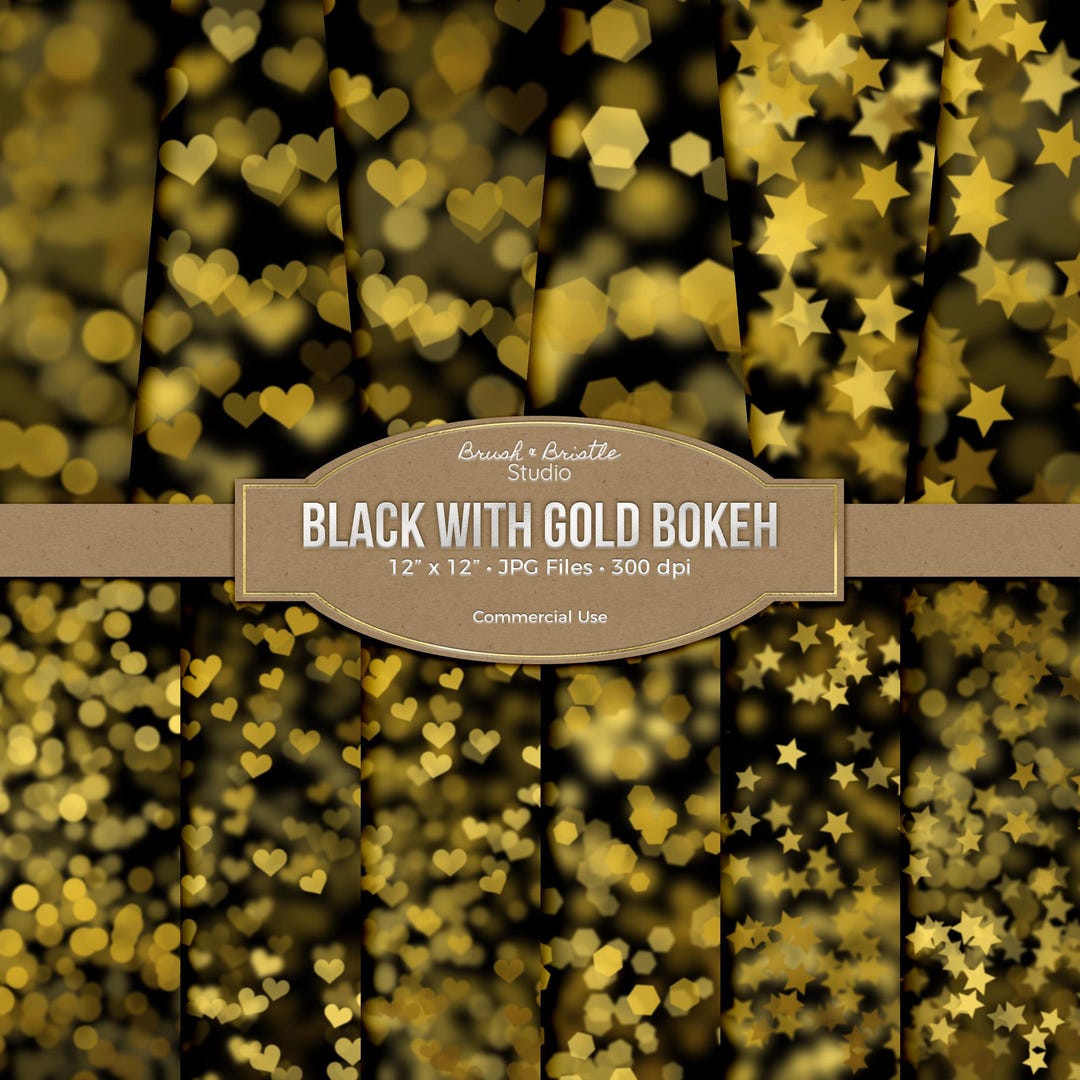 Black and Gold Bokeh Digital Paper, Commercial Use, Instant Download ...