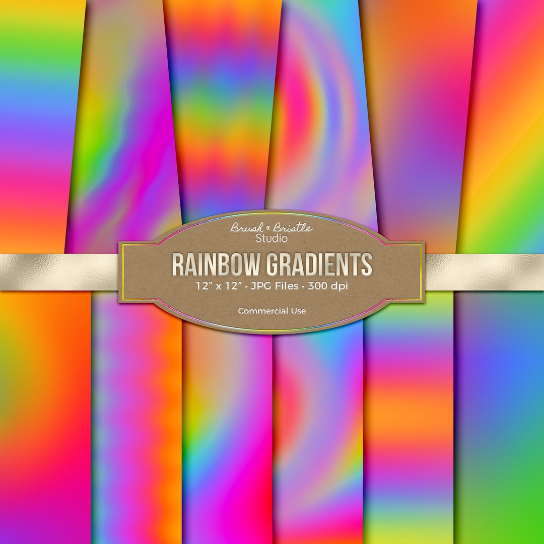 Bright Rainbow Gradient Digital Paper, Scrapbook Paper, Commercial Use, High Res, Instant ...