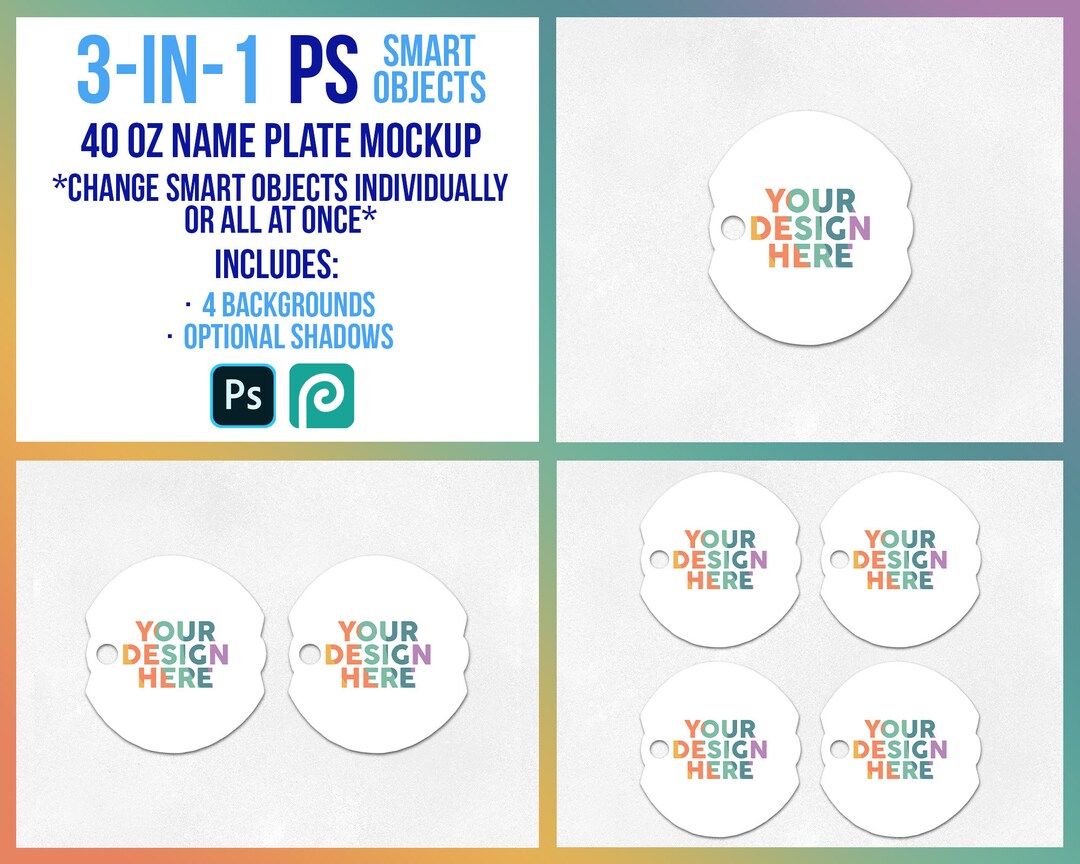 3-in-1 40 Oz Name Plate Smart Object Mockup, Photoshop, Photopea ...