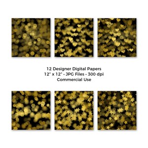Black and Gold Bokeh Digital Paper, Commercial Use, Instant Download ...