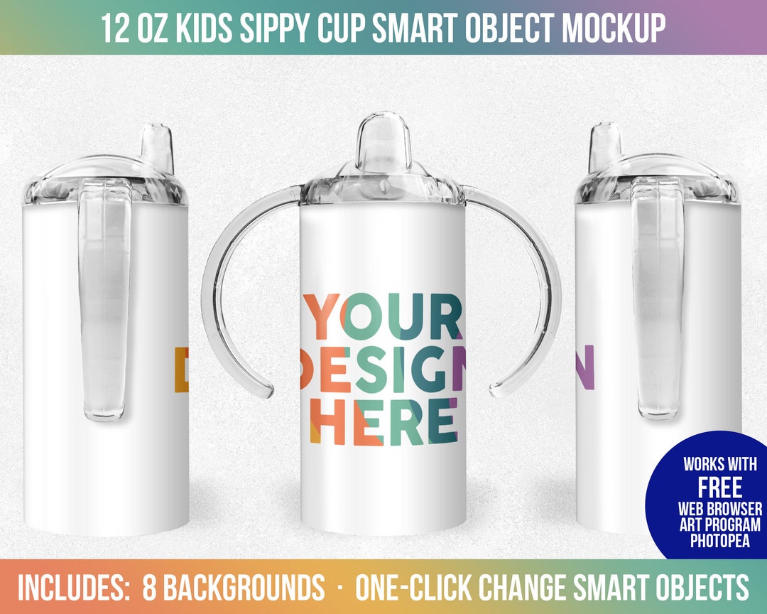 12 Oz Kids Sippy Cup Tumbler Smart Object Mockup, Photoshop Mock-up ...