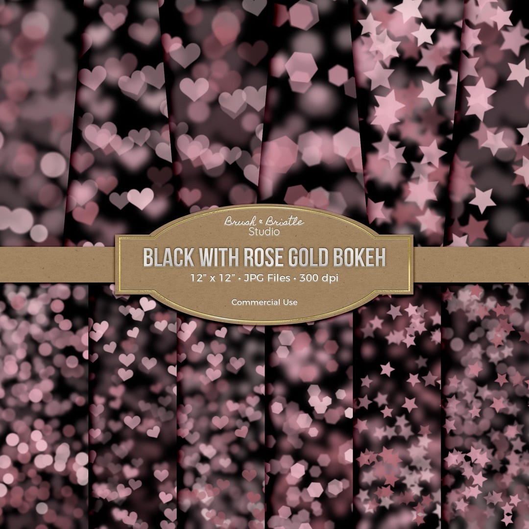 Black and Rose Gold Bokeh Digital Paper, Commercial Use, Instant ...