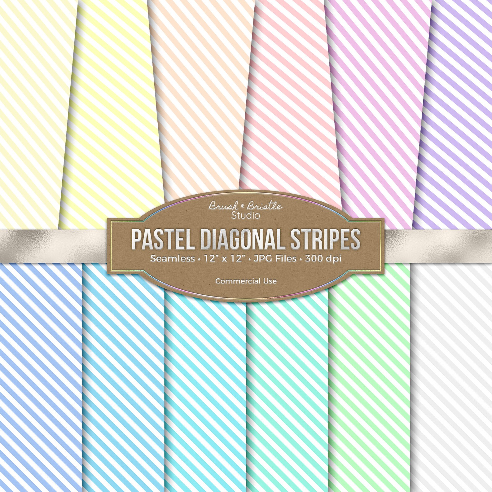 Pastel Rainbow Diagonal Stripes Seamless Digital Paper, Commercial Use ...