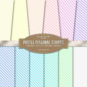 Pastel Rainbow Diagonal Stripes Seamless Digital Paper, Commercial Use ...