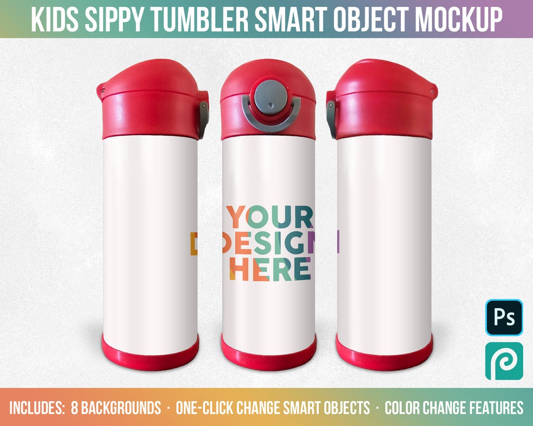 Kids Sippy Cup Tumbler 2 Smart Object Mockup, Photoshop Mock-up, Full ...