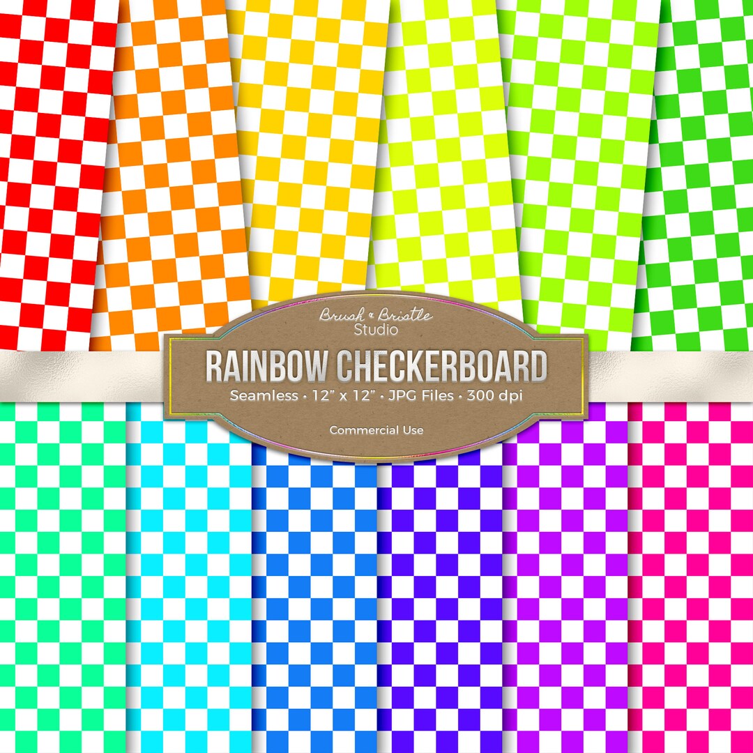 Rainbow Checkerboard Seamless Digital Paper, Commercial Use, Instant ...