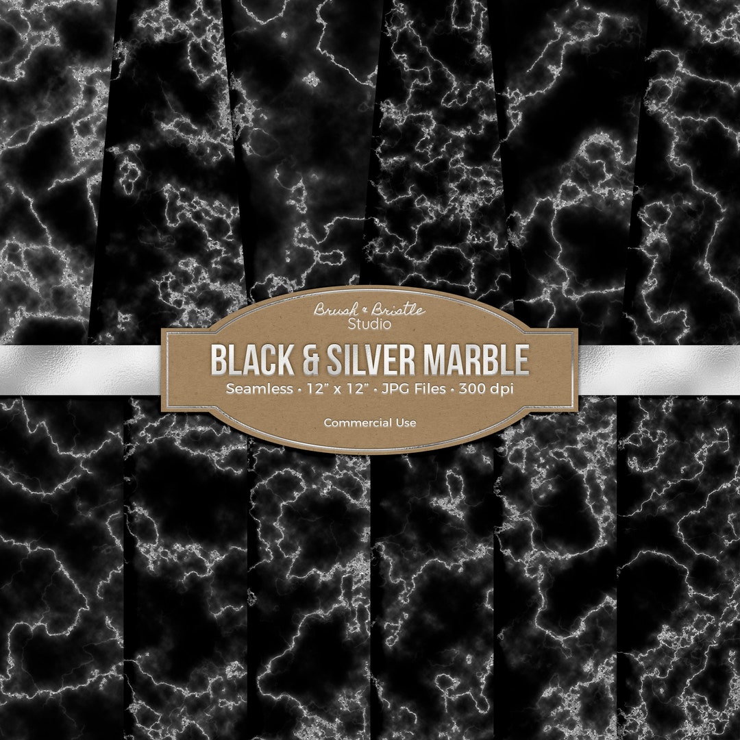 Black and Silver Glitter Marble Digital Paper, Seamless Scrapbook Paper ...