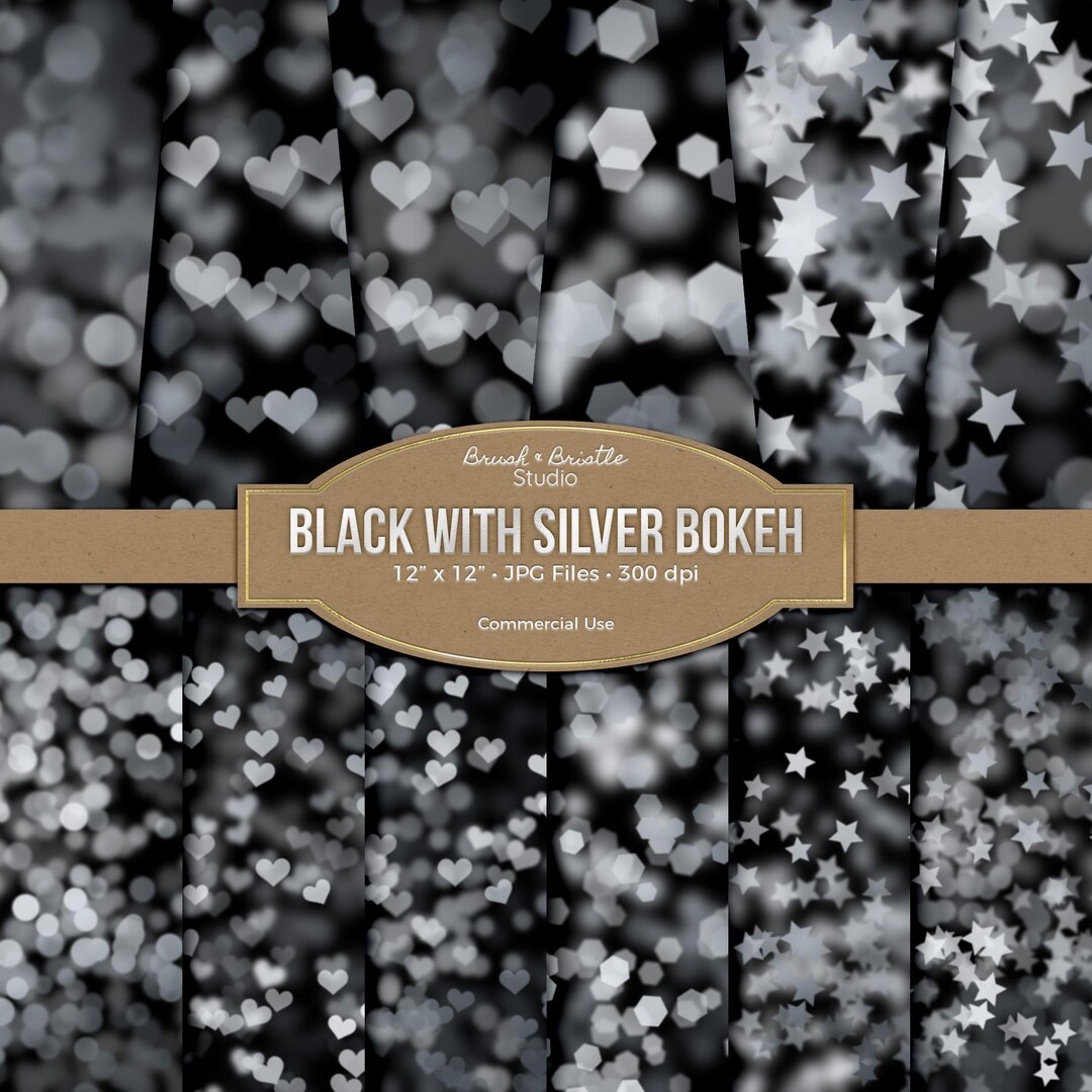 Black and Silver Bokeh Digital Paper, Commercial Use, Instant Download ...