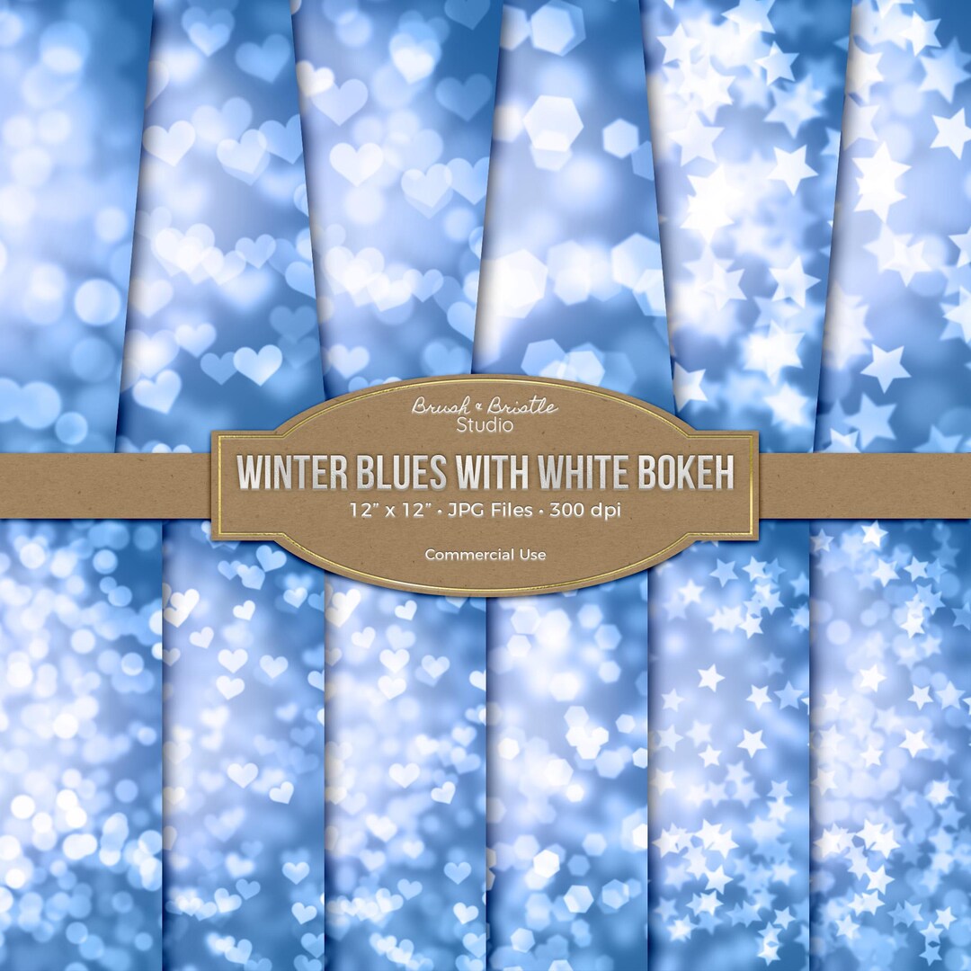 Winter Blues With White Bokeh Digital Paper, Commercial Use, Instant ...