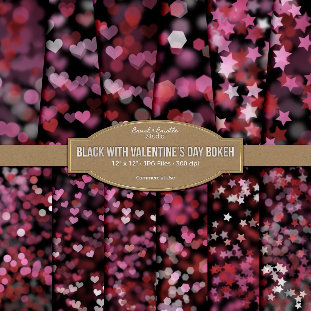 Black and Valentine's Day Themed Bokeh Digital Paper, Commercial Use ...