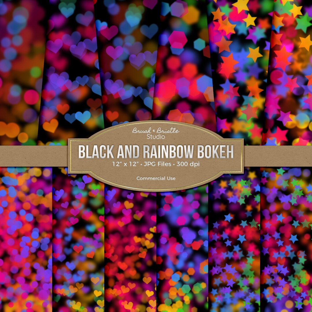 Black and Rainbow Bokeh Digital Paper, Commercial Use, Instant Download ...