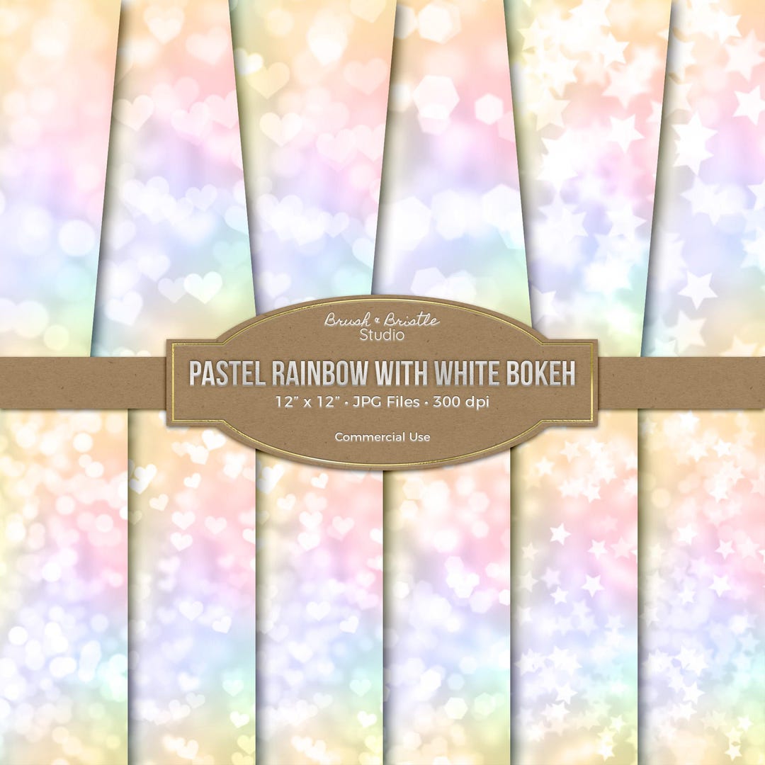Pastel Rainbow With White Bokeh Digital Paper, Commercial Use, Instant ...