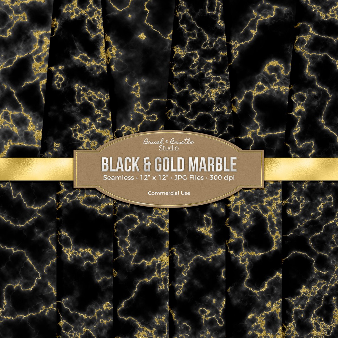 Black and Gold Glitter Marble Digital Paper, Seamless Scrapbook Paper ...