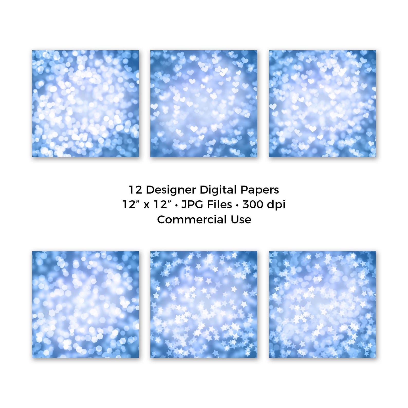 Winter Blues With White Bokeh Digital Paper, Commercial Use, Instant ...