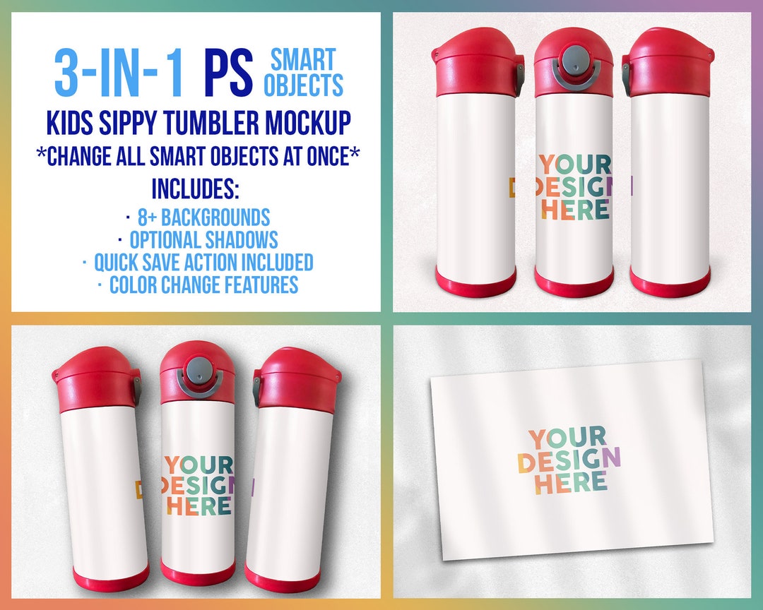 3-in-1 Kids Sippy Cup 2 One-click Smart Object Mockup, Photoshop Mock ...