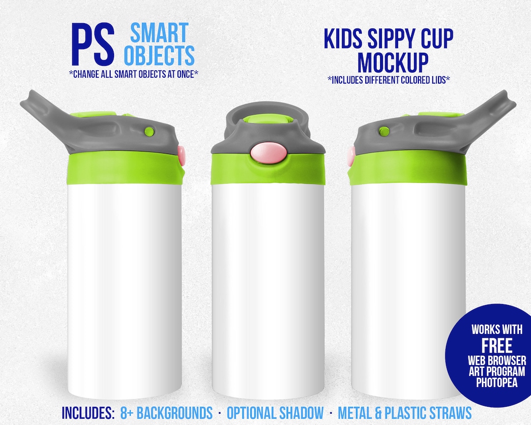 Kids Sippy Cup Tumbler Smart Object Mockup | Photoshop Mock-up | Full ...