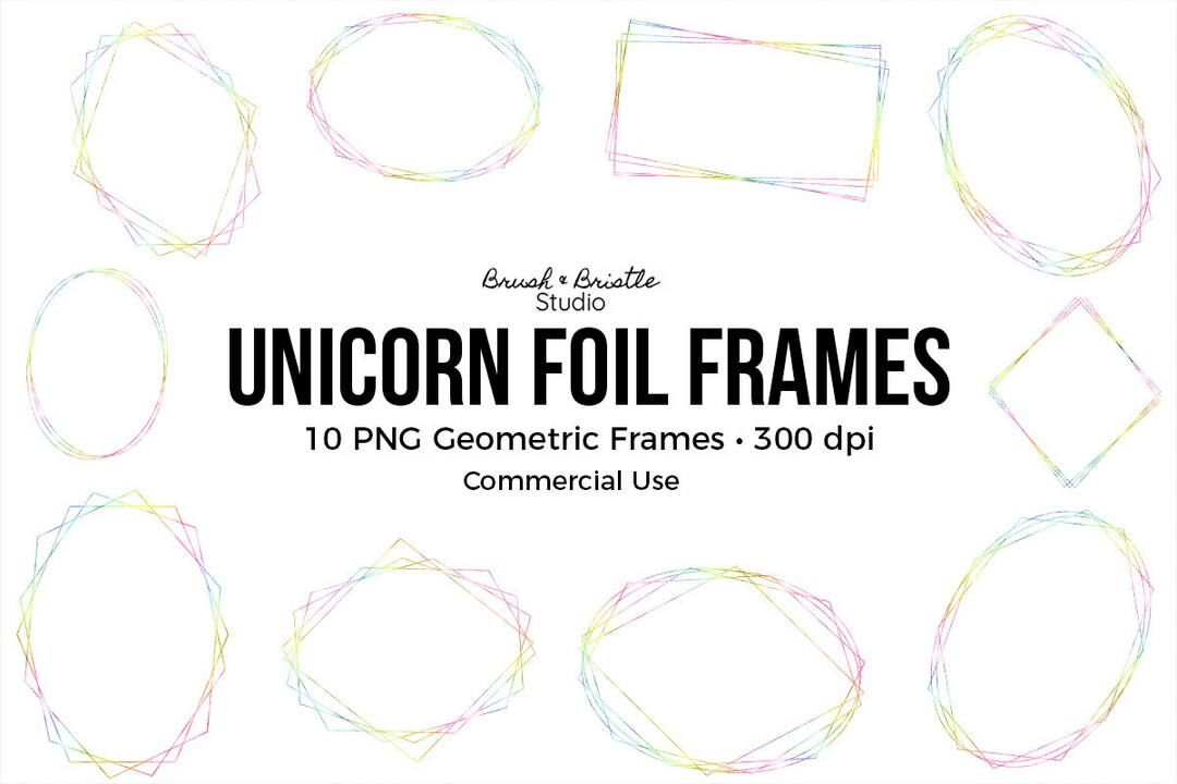 Unicorn Metallic Foil Geometric Frames, Vector Polygonal Frames, PNG ...