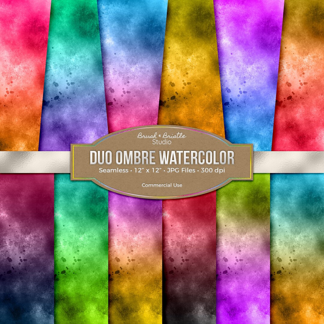 Duo Ombre Gradient Watercolor Digital Paper, Two Toned, Scrapbook Paper ...