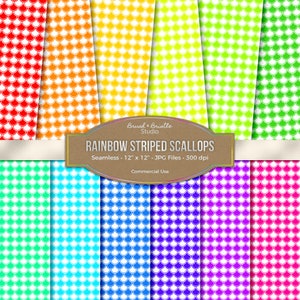 Rainbow Double Circled Scallops Seamless Digital Paper, Commercial Use ...