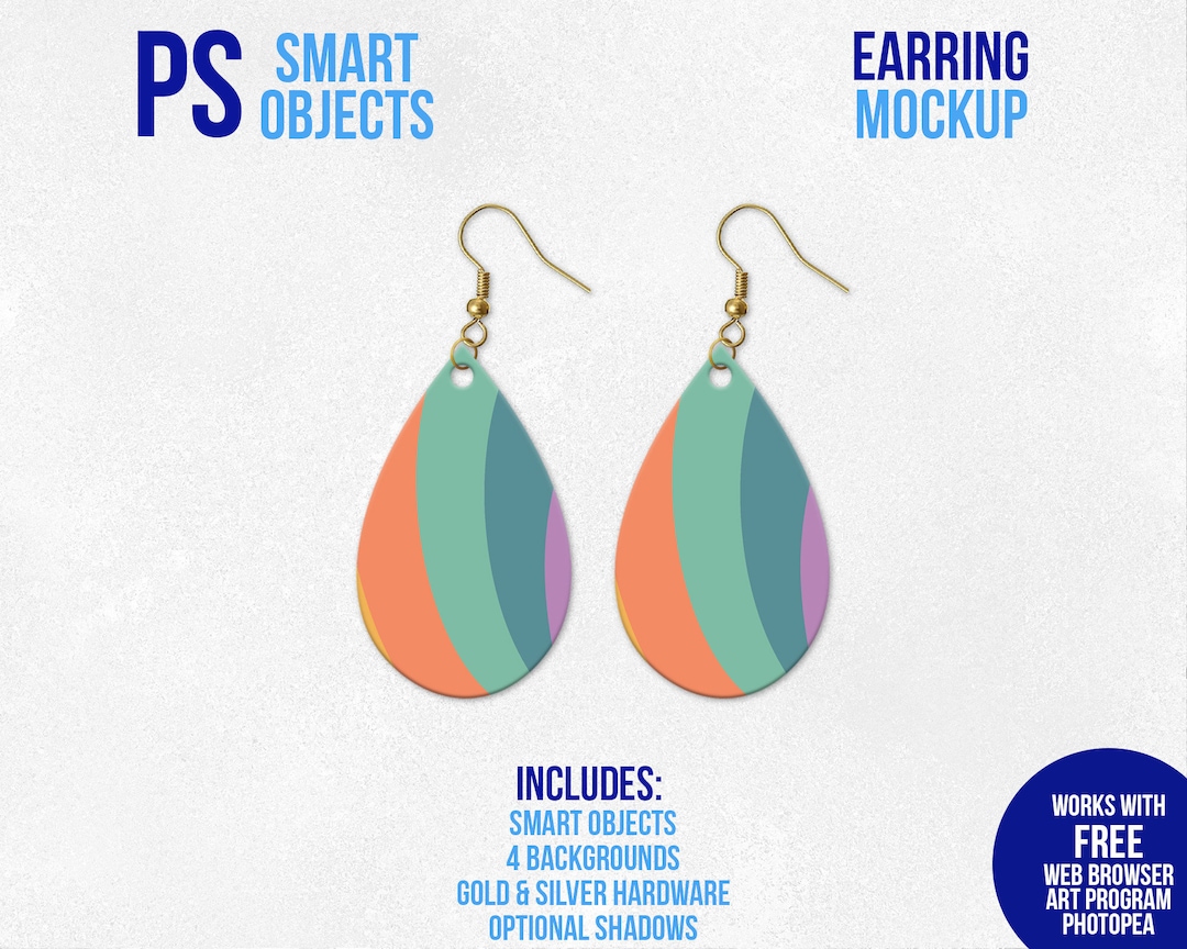 Sublimation Teardrop Earrings Photoshop Smart Object Mockup, Photopea ...
