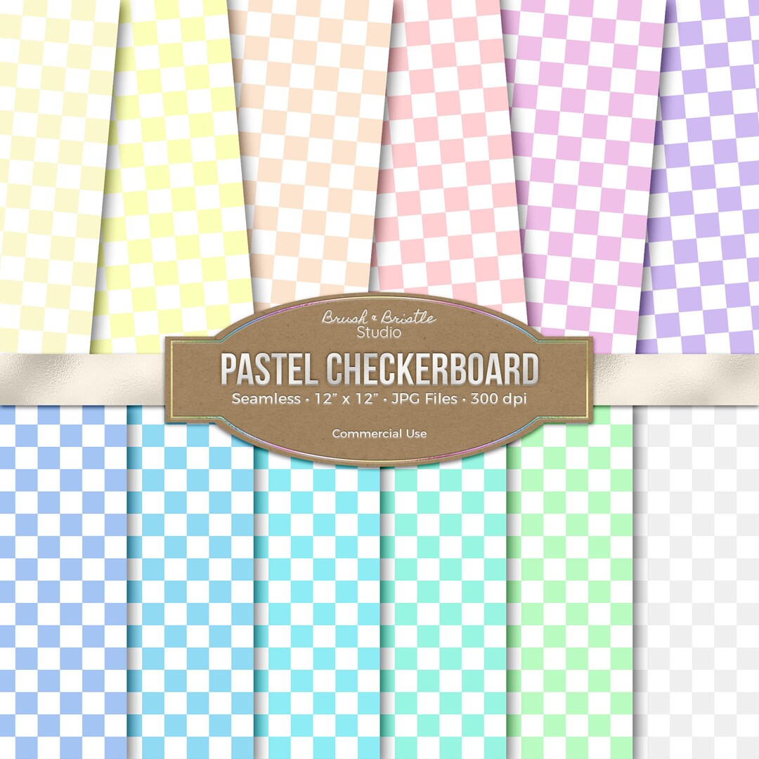 Pastel Rainbow Checkerboard Seamless Digital Paper, Commercial Use ...