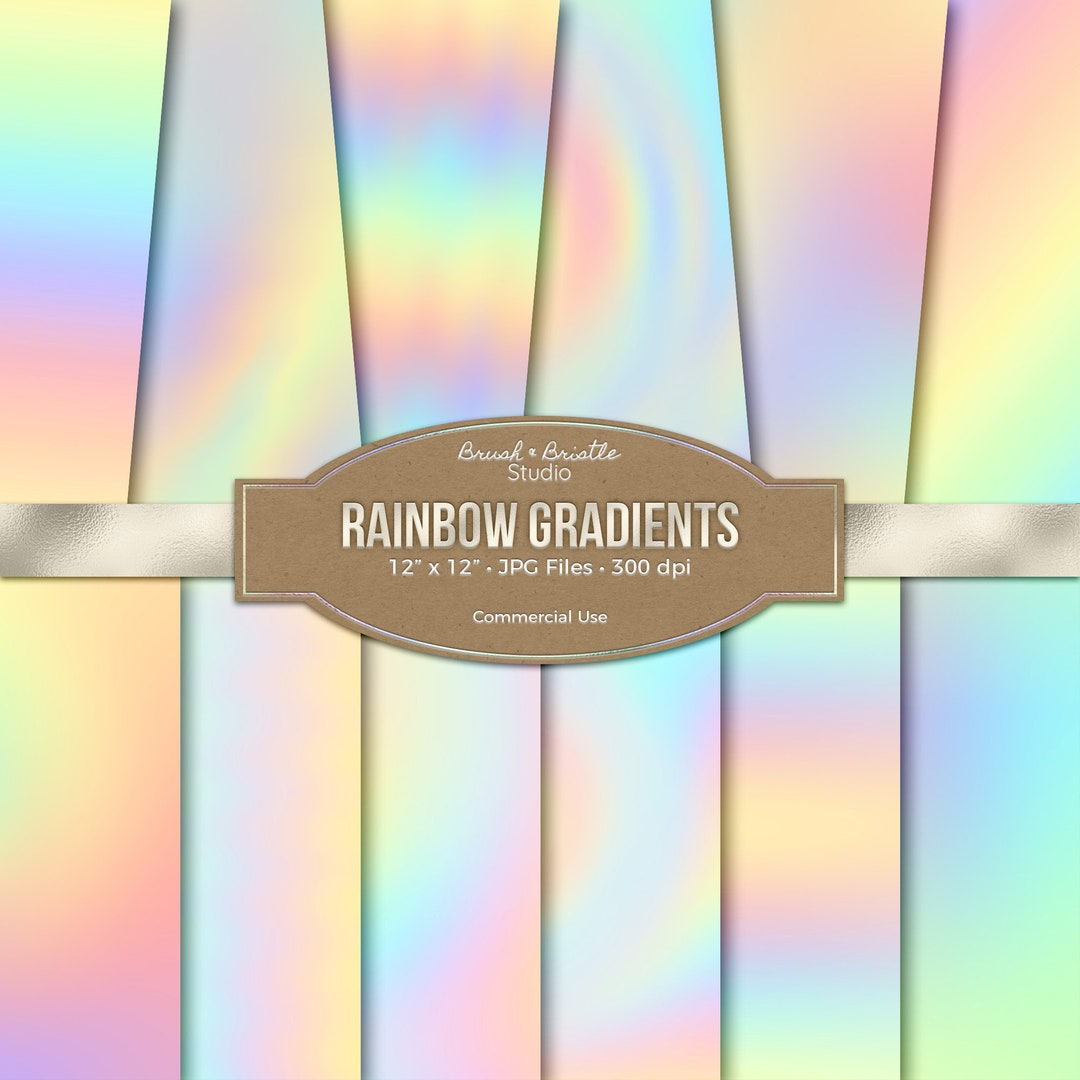 Pastel Rainbow Gradient Digital Paper, Holographic, Scrapbook Paper, Commercial Use, High Res ...