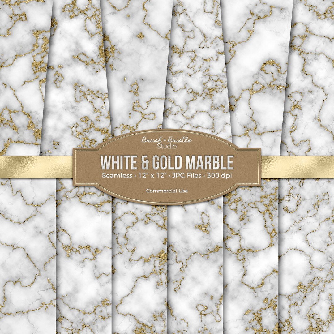 White and Gold Glitter Marble Digital Paper, Seamless Scrapbook Paper ...
