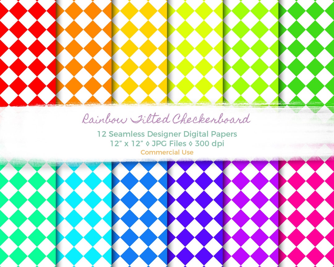 Rainbow Tilted Checkerboard Seamless Digital Paper Commercial - Etsy