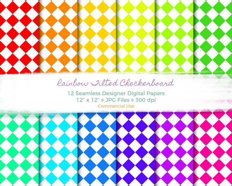 Rainbow Tilted Checkerboard Seamless Digital Paper Commercial - Etsy