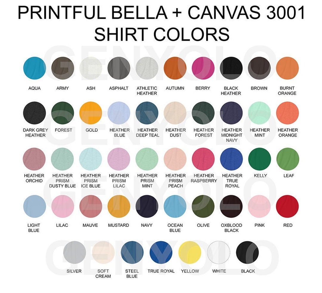 Printful Colors for Bella Canvas 3001 Unisex T-shirt - Download Color ...