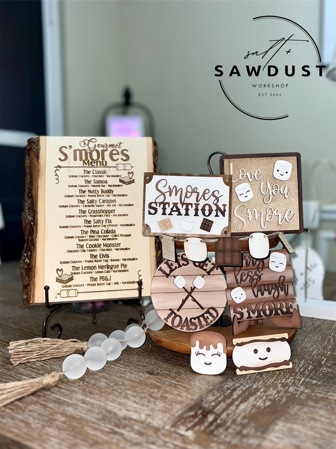 S'more Tier Tray Decor | S'more Decor | Let's Get Toasted | Smore Tier ...