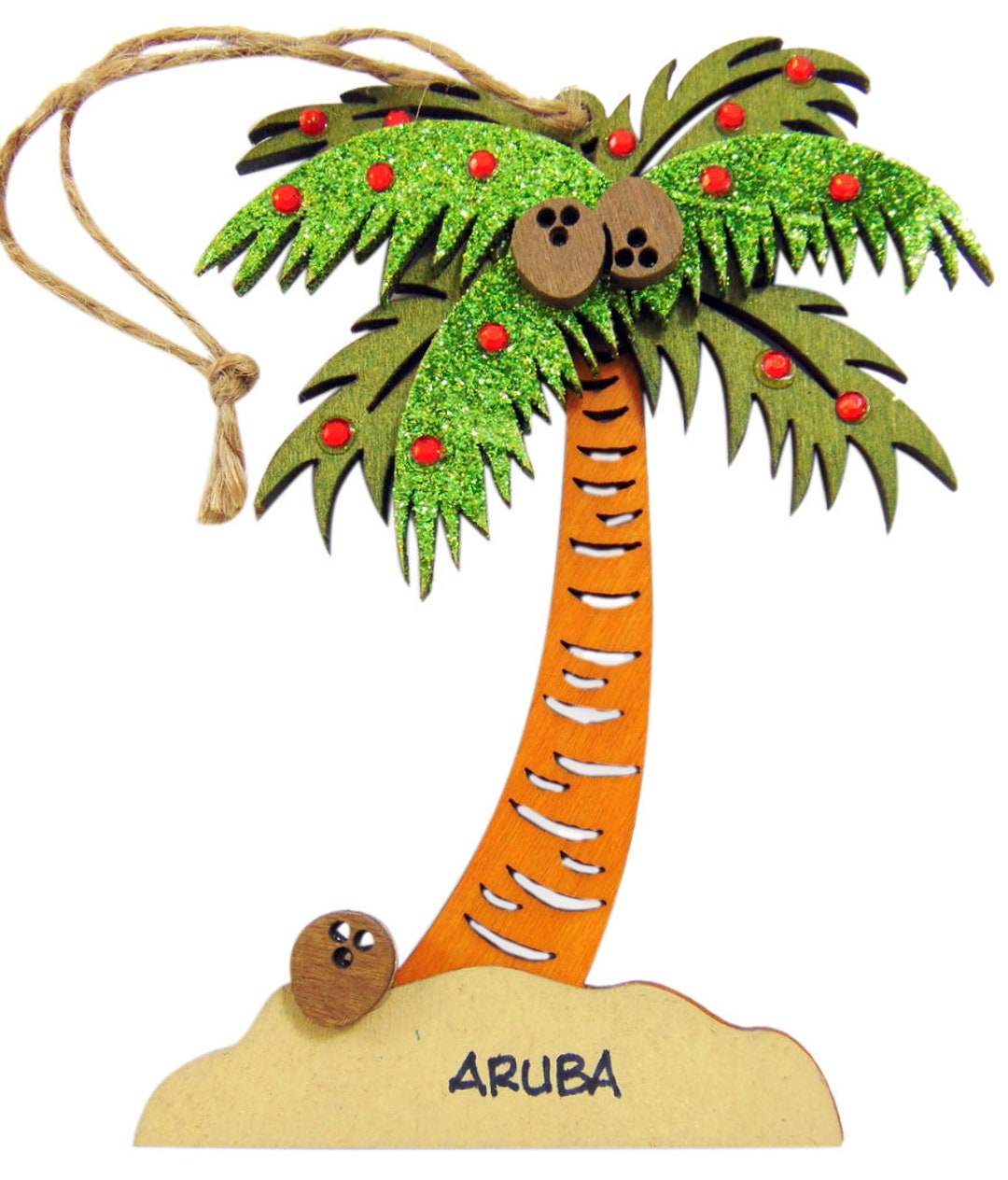 Aruba Ornament Handmade Wooden Caribbean Christmas Palm Tree Decoration ...