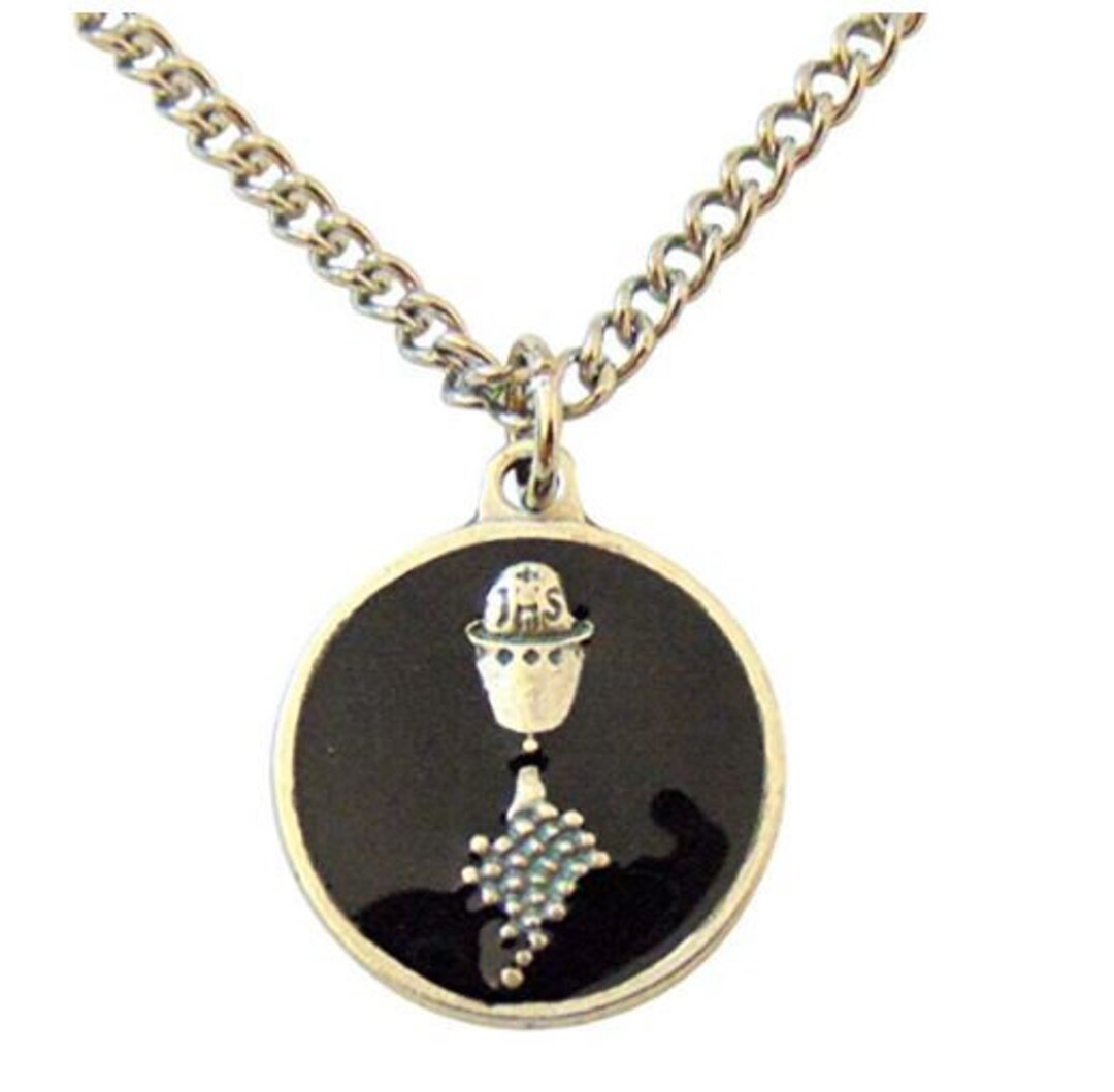 First Holy Communion Medal in Black on a Stainless Steel Chain - Etsy