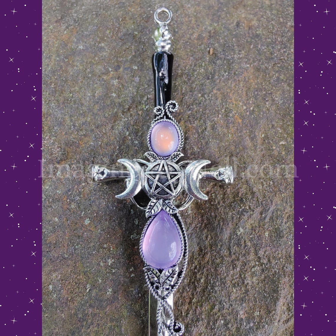 Purple Triple Moon Hair Dagger Witch Sword Hair Stick Hecate - Etsy