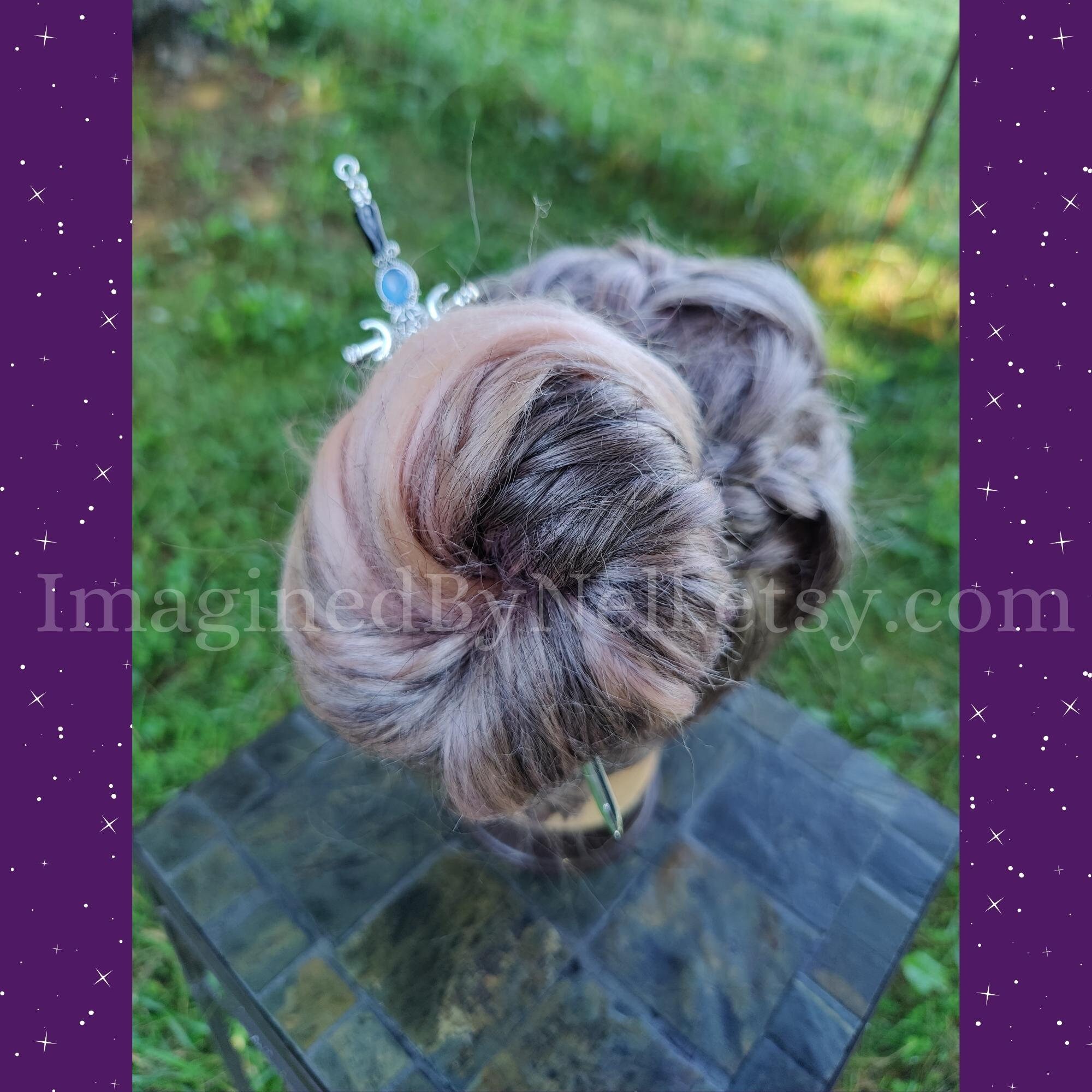 Blue Triple Moon Hair Dagger Witch Sword Hair Stick Hecate - Etsy