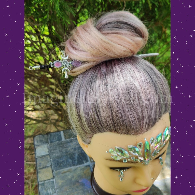 Purple Triple Moon Hair Dagger Witch Sword Hair Stick Hecate - Etsy