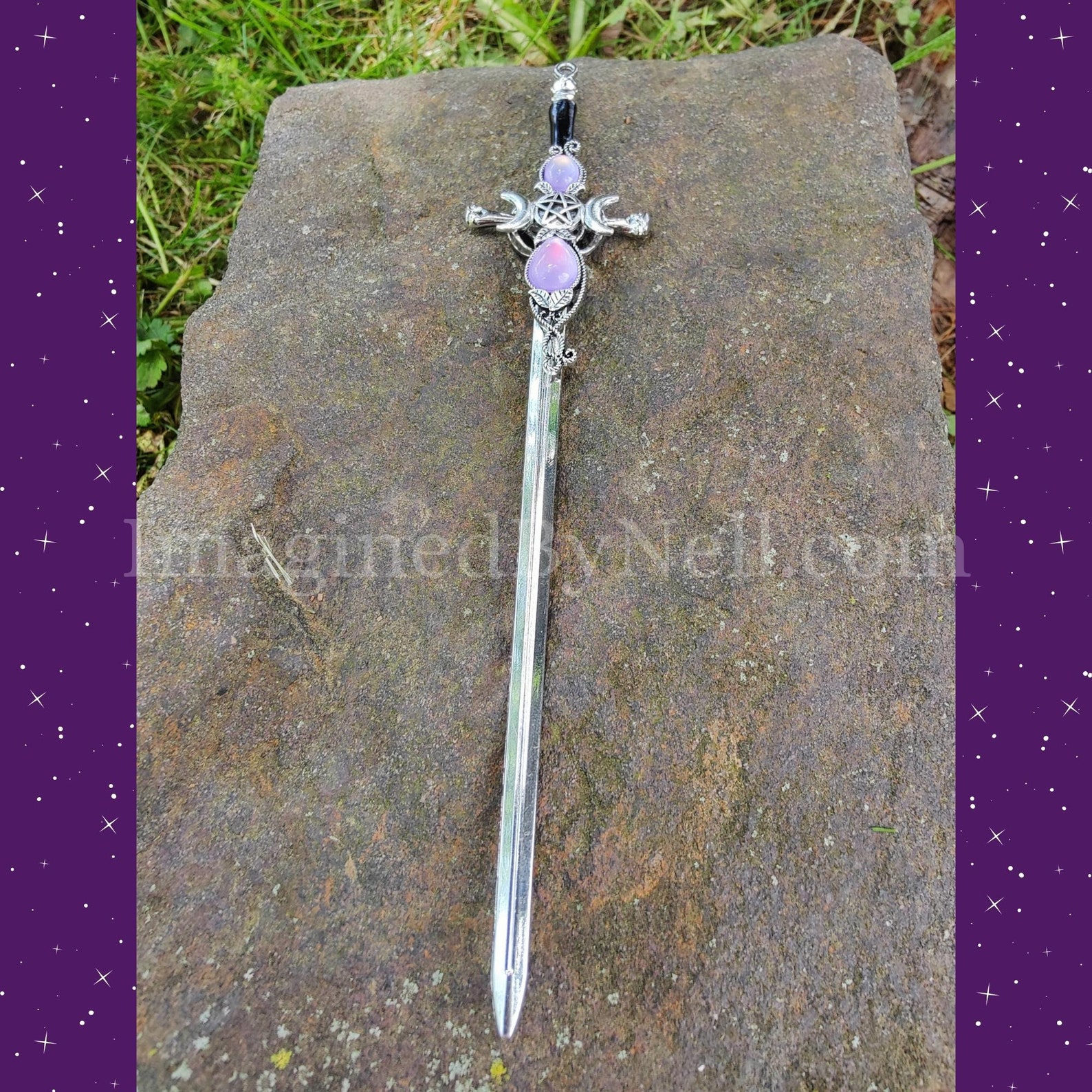 Purple Triple Moon Hair Dagger Witch Sword Hair Stick Hecate - Etsy
